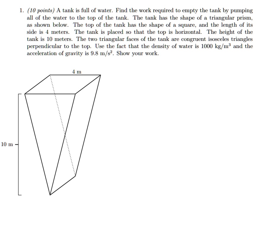 1. (10 points) A tank is full of water. Find the work...