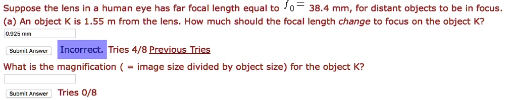 SOLVED: Suppose the lens in a human eye has far focal length equal to 0 ...