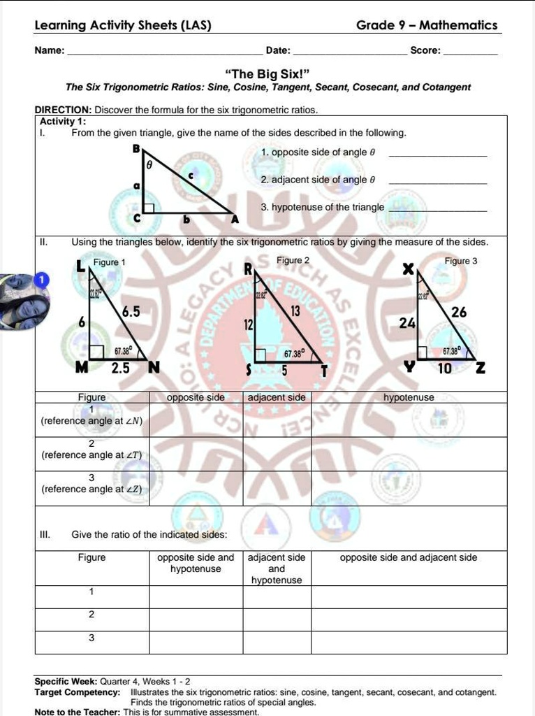 Learning Activity Sheets (LAS) Name: Date: Grade 9 - Mathematics Score ...