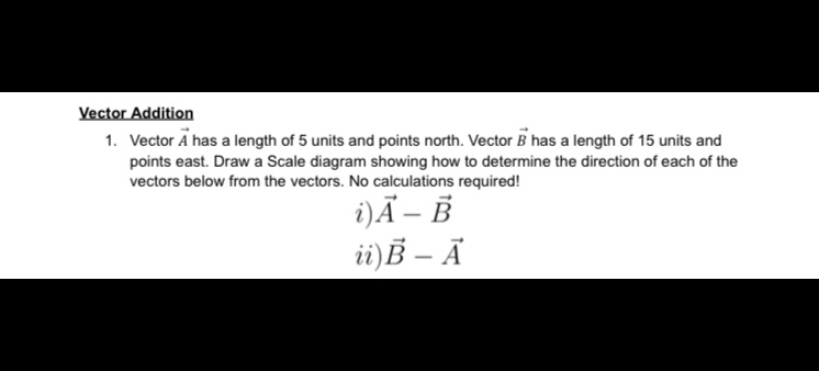 Vector Addition 1. Vector A⃗ has a length of 5 units and points north ...