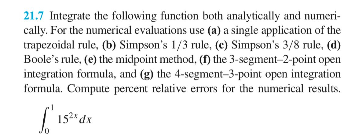 21.7 Integrate the following function both analytically and numerically. For the numerical ...