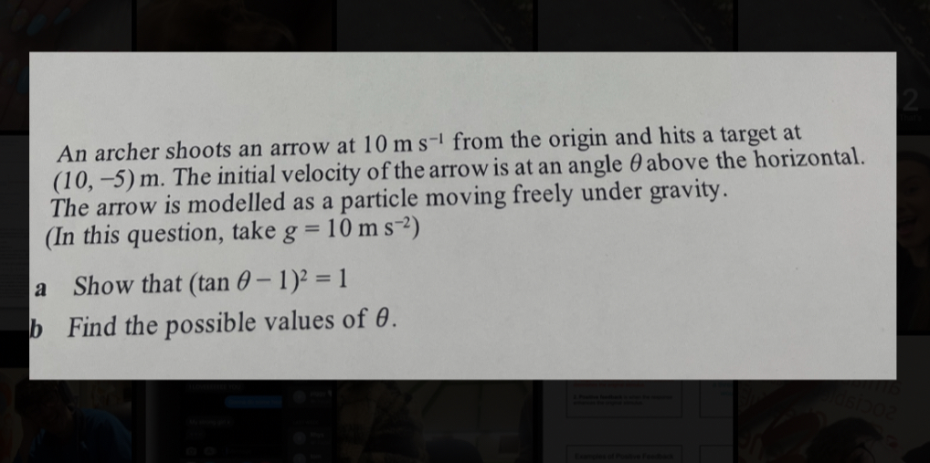An archer shoots an arrow at 10 m s^-1 from the origin and hits a target at (10,-5) m. The ...