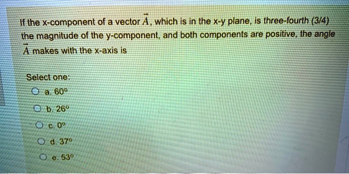 If the x-component of a vector A⃗, which is in the x-y plane, is three ...