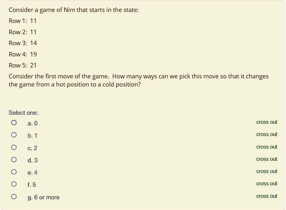 consider a game of nim that starts in the state row 1 11 row 2 11 row 3 ...
