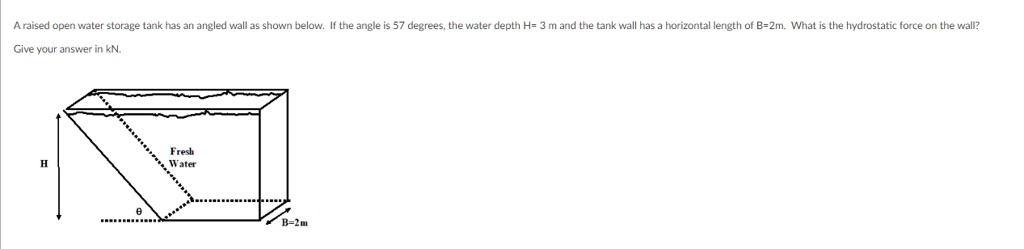 SOLVED: A raised open water storage tank has an angled wall as shown ...