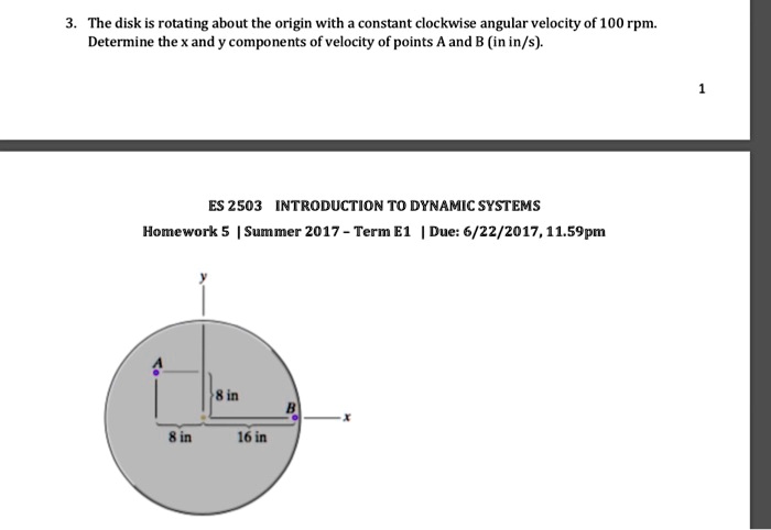 SOLVED: The disk is rotating about the origin with a constant clockwise angular velocity of 100 ...
