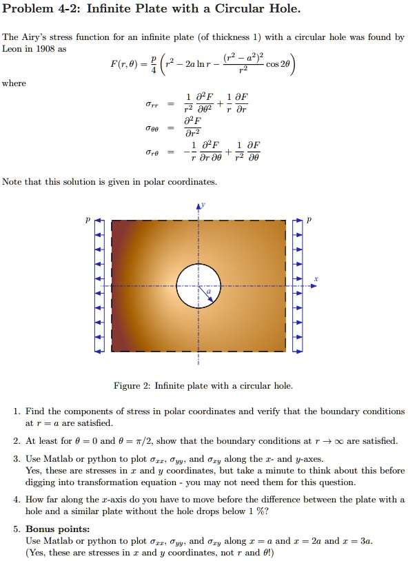 SOLVED: Problem 4-2: Infinite Plate with a Circular Hole The Airy's ...