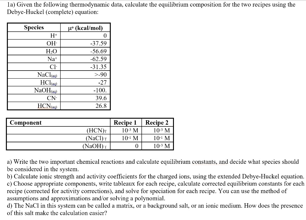 SOLVED: 1a) Given the following thermodynamic data, calculate the equilibrium composition for ...