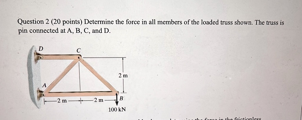 question 2 20 points determine the force in all members of the loaded truss shown the truss is ...