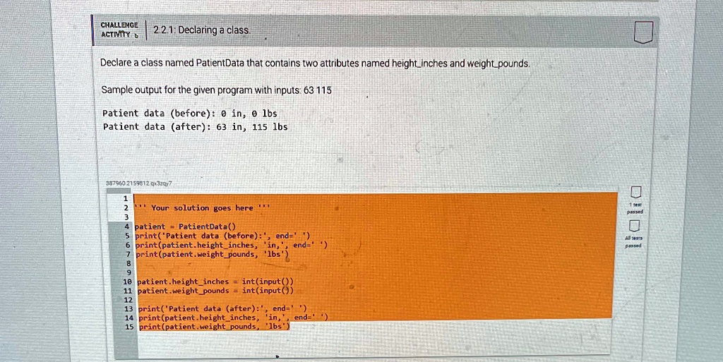 Challenge Actmty 221 Declaring Class Declare A Class Named Patientdata That Contains Two