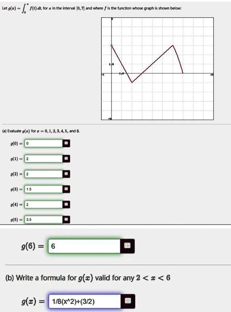 Let g(x) = ∫0^x f(t) dt, for x in the interval [0, 7] and where f is the function whose graph is ...
