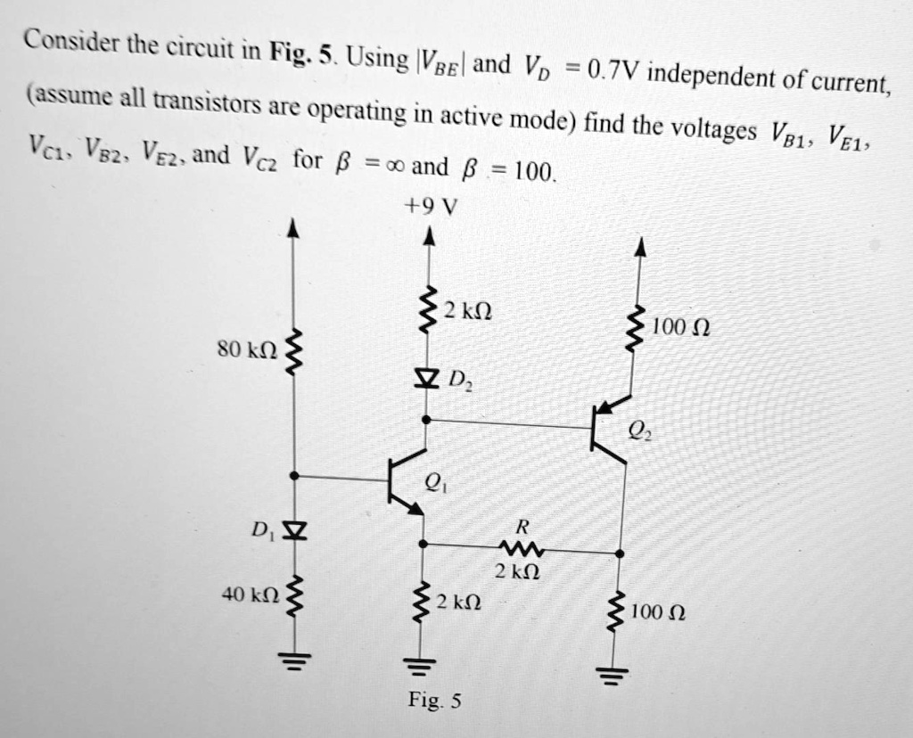 SOLVED: Consider the circuit in Fig. 5. Using VB and Vp = 0.7V ...