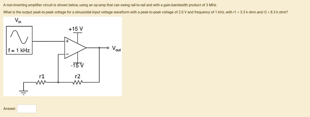 SOLVED: A non-inverting amplifier circuit is shown below, using an op-amp that can swing rail-to ...