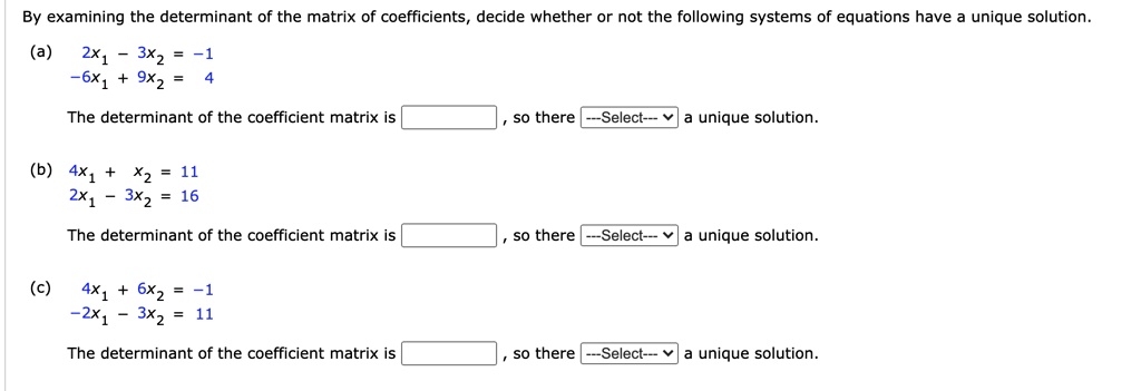 By examining the determinant of the matrix of coefficients, decide ...