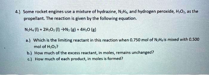 some rocket engines use mixture of hydrazine nh and hydrogen peroxide ...