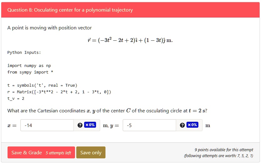 question 8osculating center for a polynomial trajectory a point is moving with position vector 7 ...