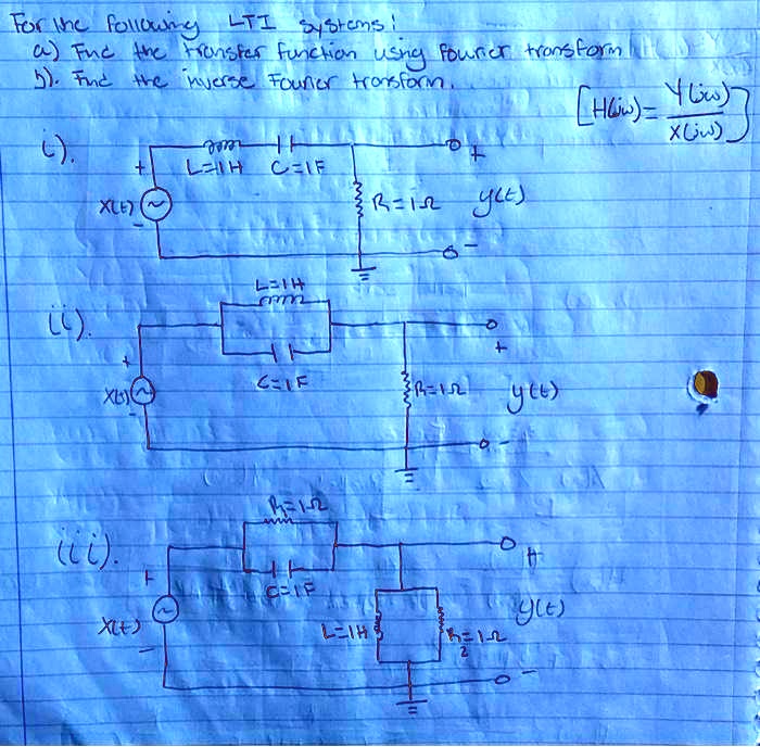 SOLVED: For the following LTI systems: a) Find the transfer function using Fourier Transform. b ...