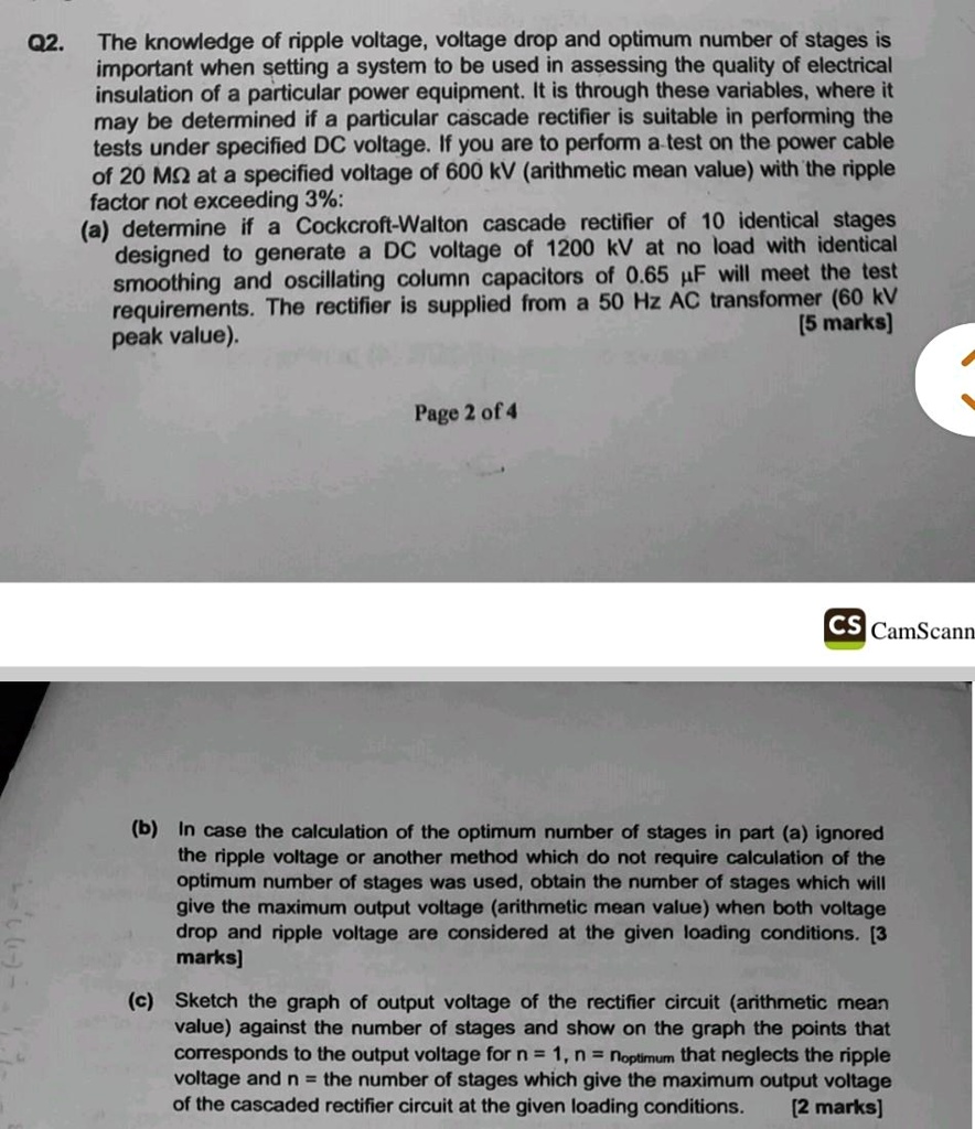SOLVED: Texts: Q2. The knowledge of ripple voltage, voltage drop, and the optimum number of ...