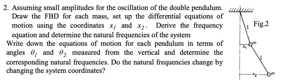 Fig.2 2. Assuming small amplitudes for the oscillation of the double pendulum. Draw the FBD for ...