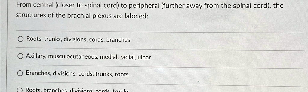 From central (closer to spinal cord) to peripheral (further away from ...