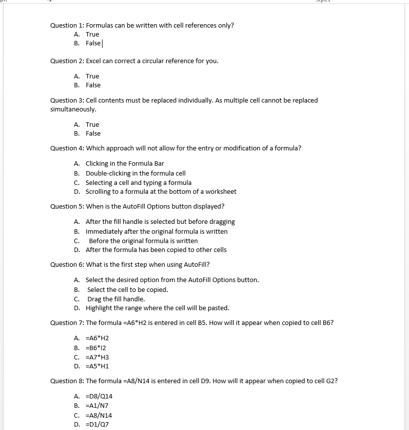 SOLVED ion 1 Can Formulas Be Written With Cell References Only 