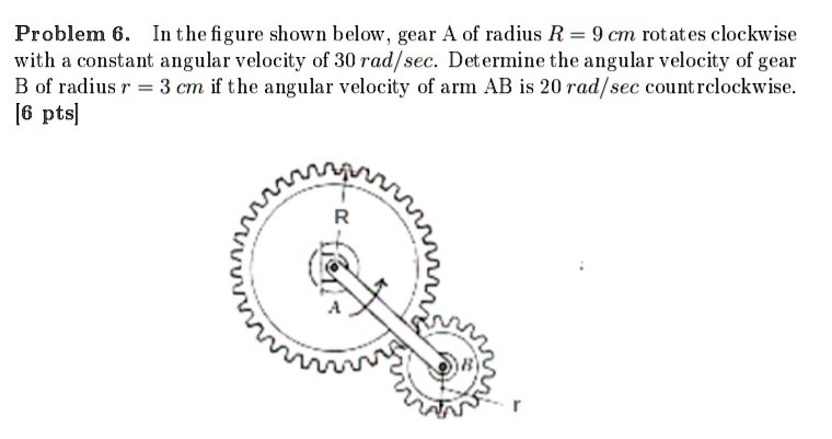 Problem 6. In the figure shown below, gear A of radius R = 9 cm rotates ...