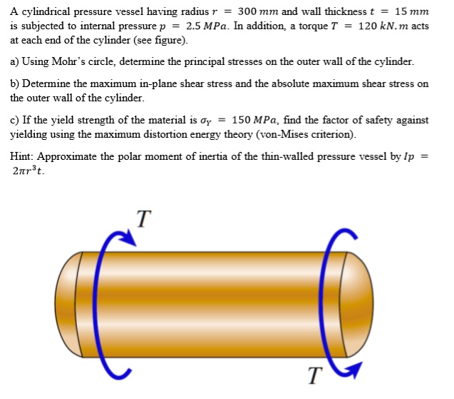 SOLVED: A cylindrical pressure vessel having a radius r = 300 mm and ...
