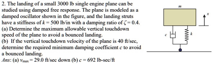 2 the landing of a small 3000 lb single engine plane can be studied using damped free response ...