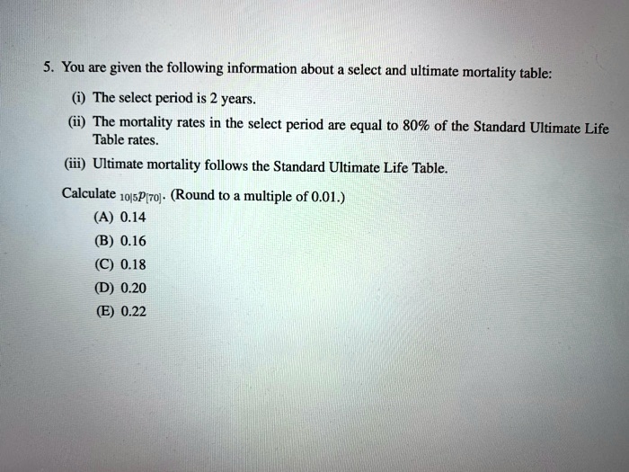 you are given the following information about select and ultimate ...