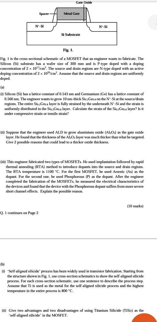 SOLVED: Gate Oxide Spacer Metal Gate N*-Si IS Si Substrate Fig. 1. Fig ...