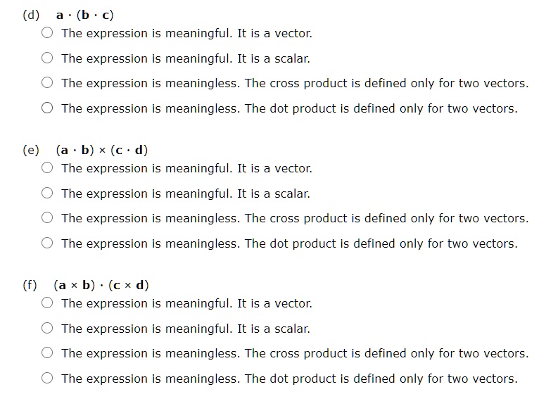 d a b c the expression is meaningful it is vector the expression is ...