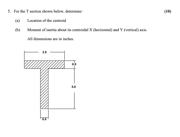 SOLVED: For the T section shown below, determine: (10) Location of the ...