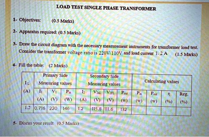 SOLVED: Titlewithtopic: Load Test for Single Phase Transformer