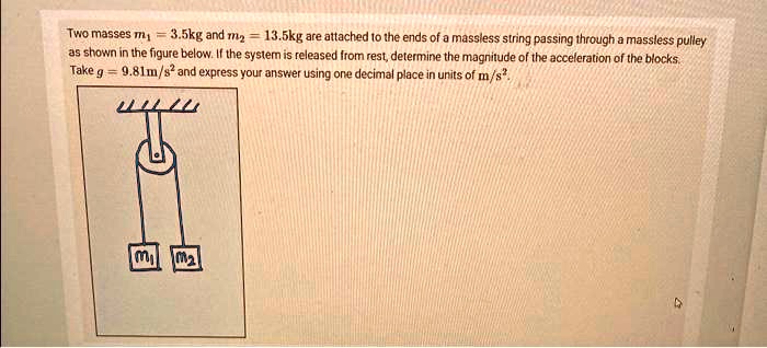two masses m35kg and m135kg are attached to the ends of a massless string passing through a ...
