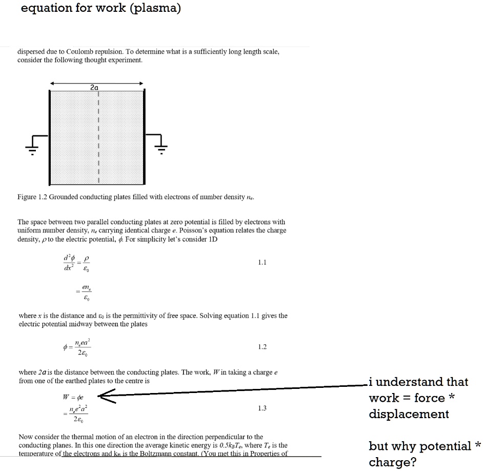 Equation for work plasma dispersed due to coulomb repulsion...