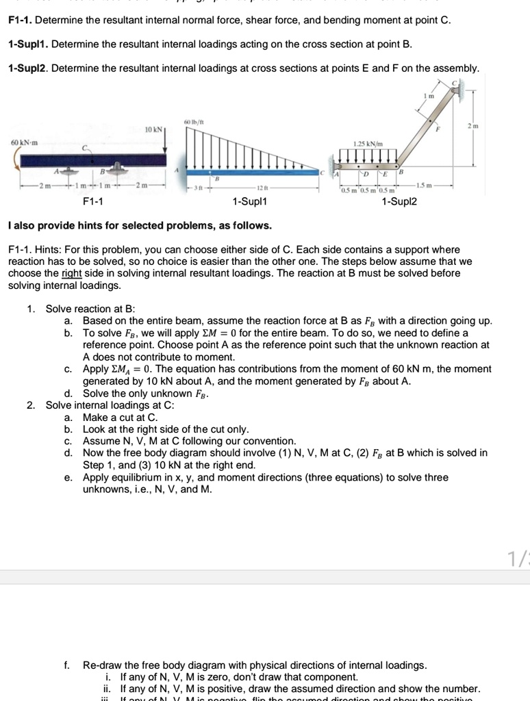 f1 1 determine the resultant internal normal force shear force and ...