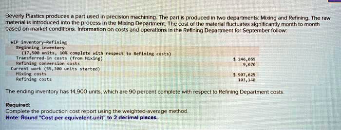 SOLVED: Beverly Plastics produces a part used in precision machining. The part is produced in ...