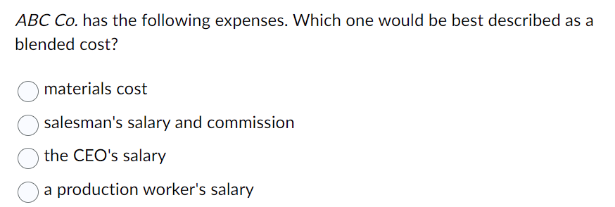 SOLVED: A B C C O. has the following expenses. Which one would be best ...
