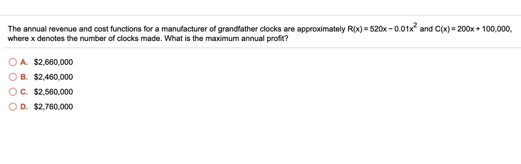 SOLVED: The annual revenue and cost functions for a manufacturer of ...
