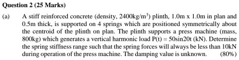 Question 2 (25 Marks) (a) A stiff reinforced concrete (density, 2400kg ...