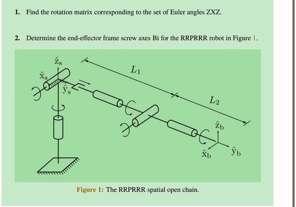SOLVED: 1. Find the rotation matrix corresponding to the set of Euler angles ZXZ. 2. Determine ...
