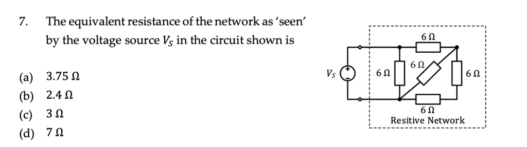 SOLVED: The equivalent resistance of the network as 'seen' by the voltage source Vs in the ...
