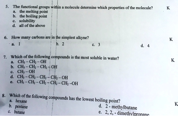 SOLVED: The functional groups within a molecule determine which properties of the molecule? The ...