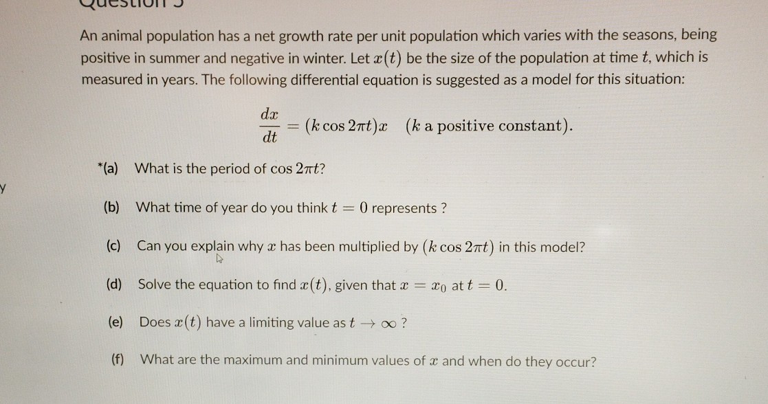 SOLVED: An animal population has a net growth rate per unit population ...
