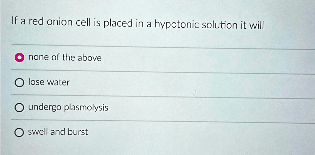 SOLVED: If a red onion cell is placed in a hypotonic solution it will ...