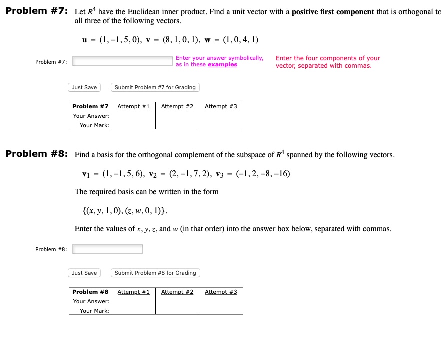 SOLVED:Problem #7: Let R4 have the Euclidean inner product. Find unit ...
