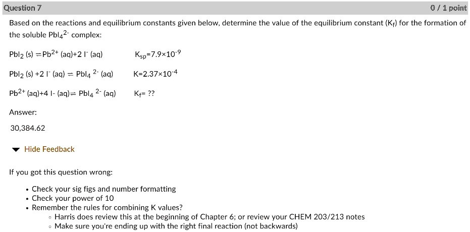 question 1 point based on the reactions and equilibrium constants given ...