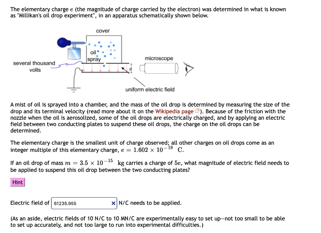 SOLVED:The elementary charge e (the magnitude of charge carried by the ...