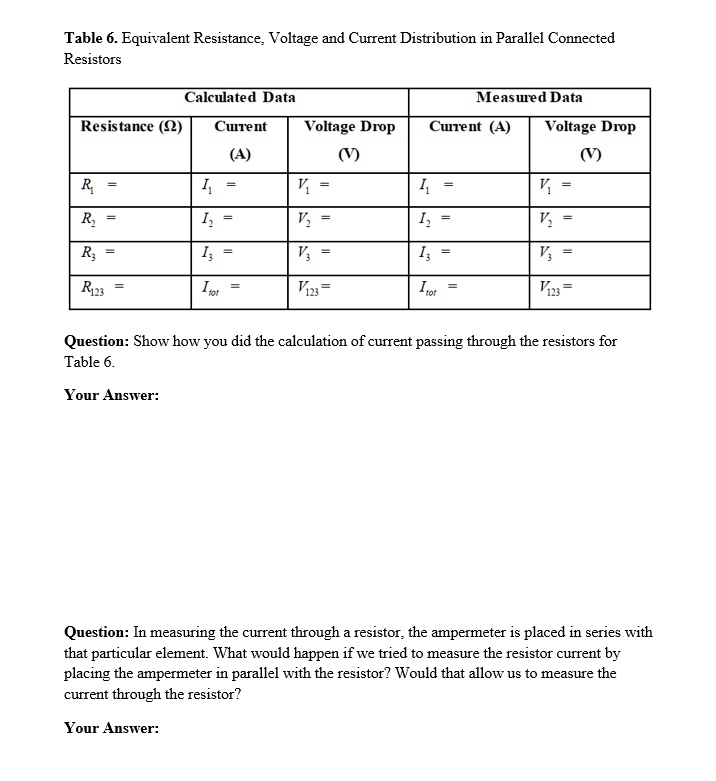 SOLVED: Table: Equivalent Resistance; Voltage and Current Distribution ...
