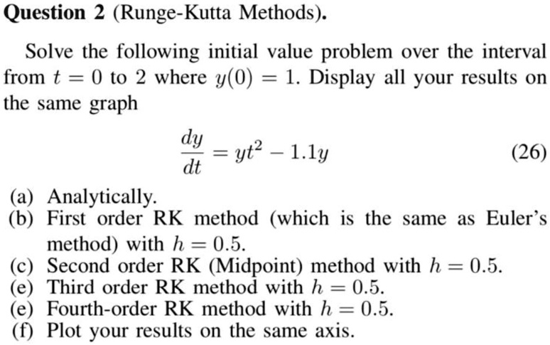 Solved Question 2 Runge Kutta Methods Solve The Following Initial Value Problem Over The